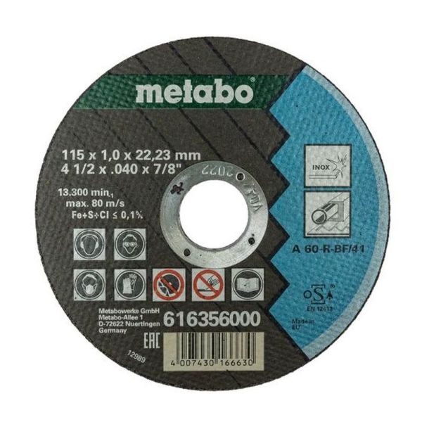 Metabo 616358000 115mm Angle Grinder Discs Pack Of 10 – Metal Cutting ...